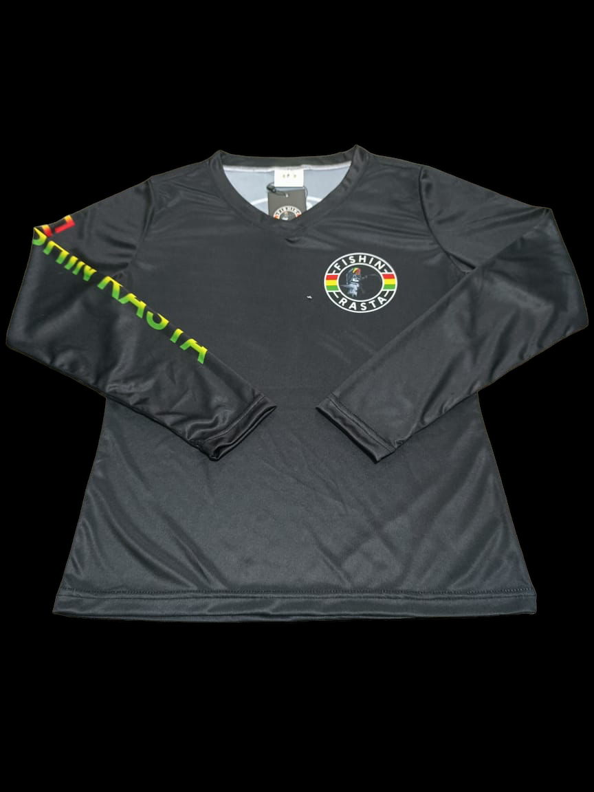 Fishin Rasta Ladies Cut Long Sleeve Performance Shirt - Black